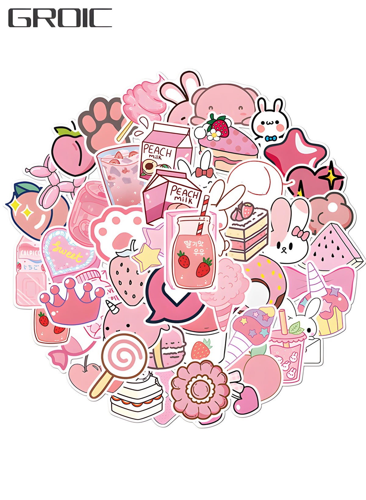 GROIC 50 Pcs Kawaii Rabbit Stickers,Girl's Pink Aesthetic Stickers ...