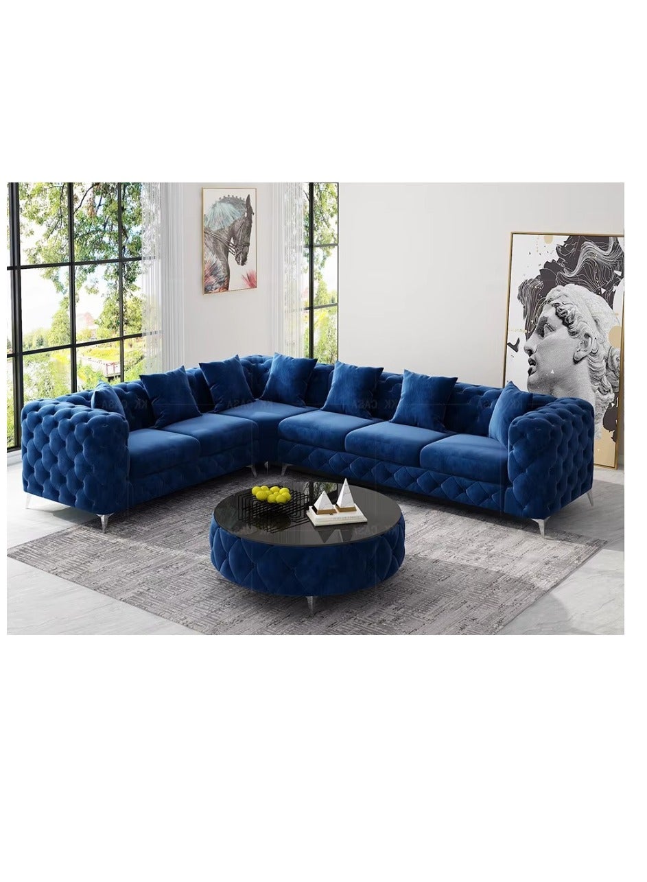 Maharat Al Bahar Navy Blue Luxury L-Shaped Leather Chesterfield Sofa ...