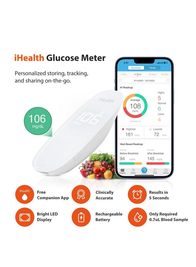 iHealth iHealth Gluco+ Wireless Smart Blood Glucose Monitor Kit with ...