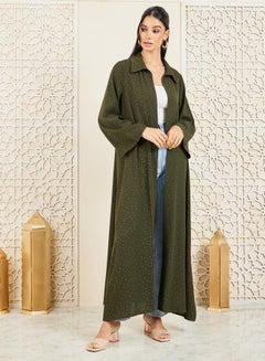 Styli Spot Print Front Open Collared Maxi Abaya KSA | Riyadh, Jeddah