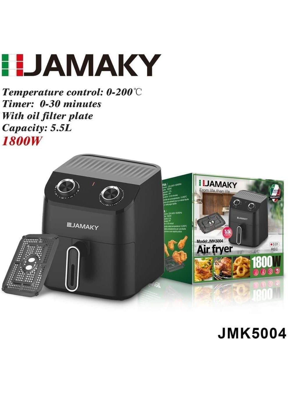 JAMAKY Italy Air fryer 1800 watts 5.5 liters from Jamaki JMK5004 | Best ...