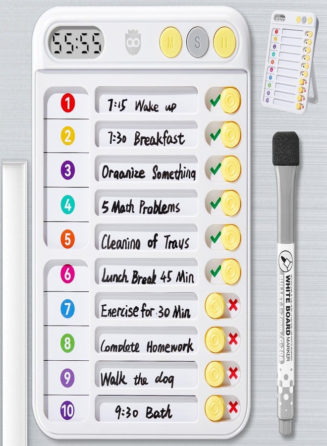 Owlprince Chore Chart for Kids with Timer, Visual Schedule for Kids ...