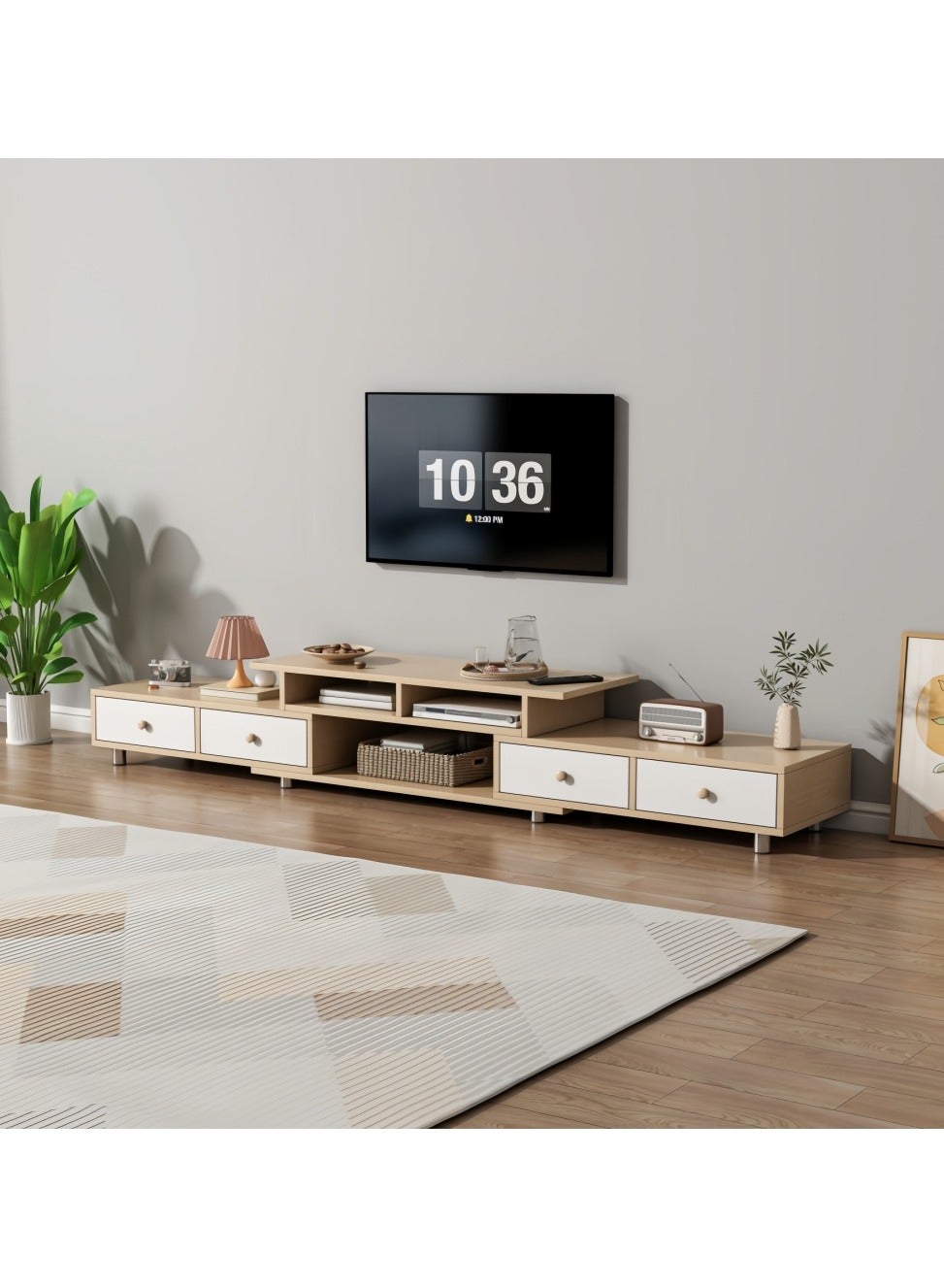 Harlan Living Room TV Cabinet Retractable TV Cabinet with Shelves and ...