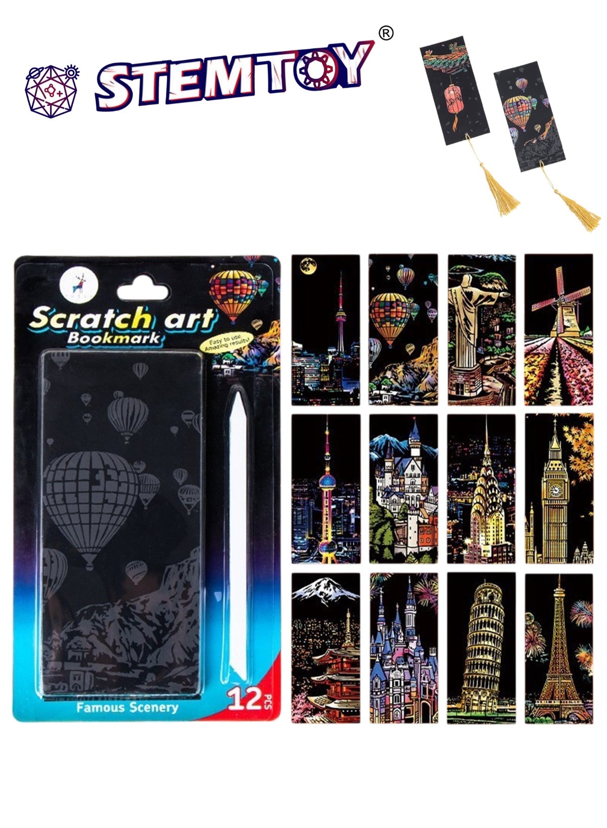 STEMTOY 12-Piece DIY Handmade Scratch Art Bookmark Set with Tools ...