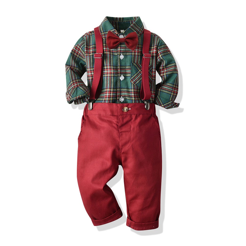 Generic Children'S Christmas Clothing New Boys' Plaid Long-Sleeve Turn ...