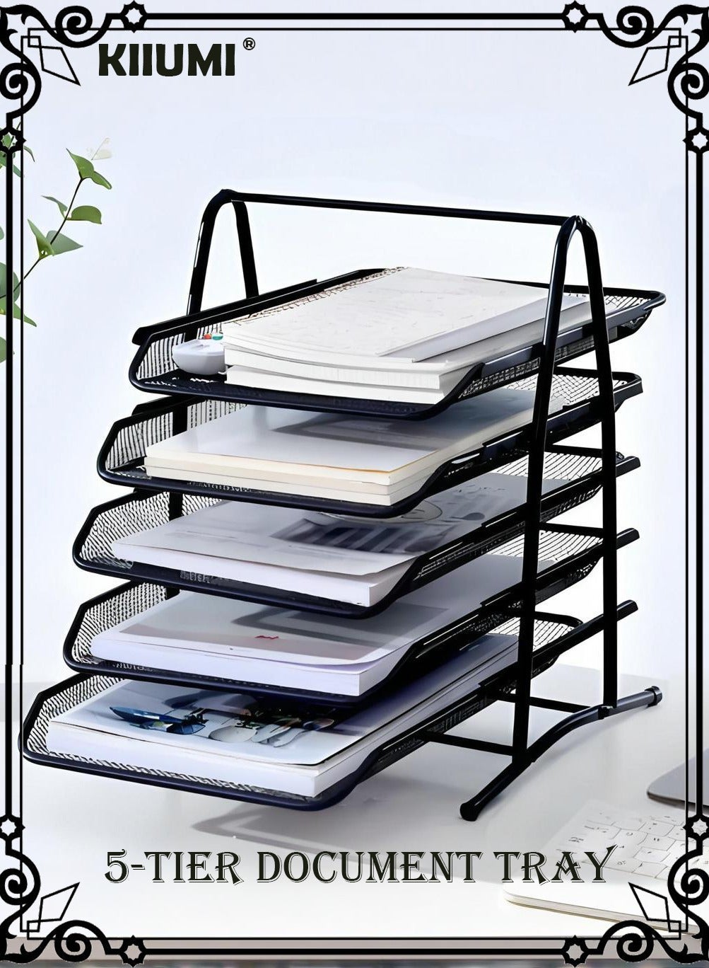 KIIUMI 5-Tier Document Tray, Paper Tray, Desk Organizer, Mesh Tray ...