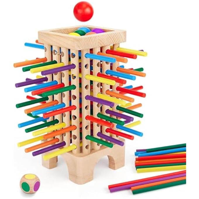 Generic Wooden Board Game Montessori Toys 42 Colourful Sticks Dice Game ...