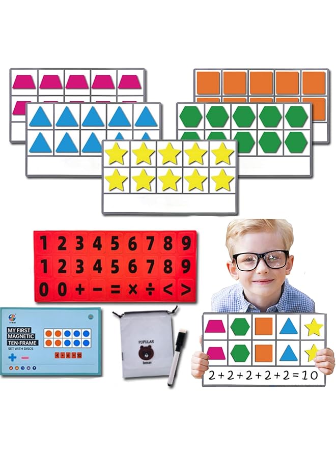 erorex Magnetic Ten Frame Set 5 Durable Ten Frames+50 Colorful Counters ...