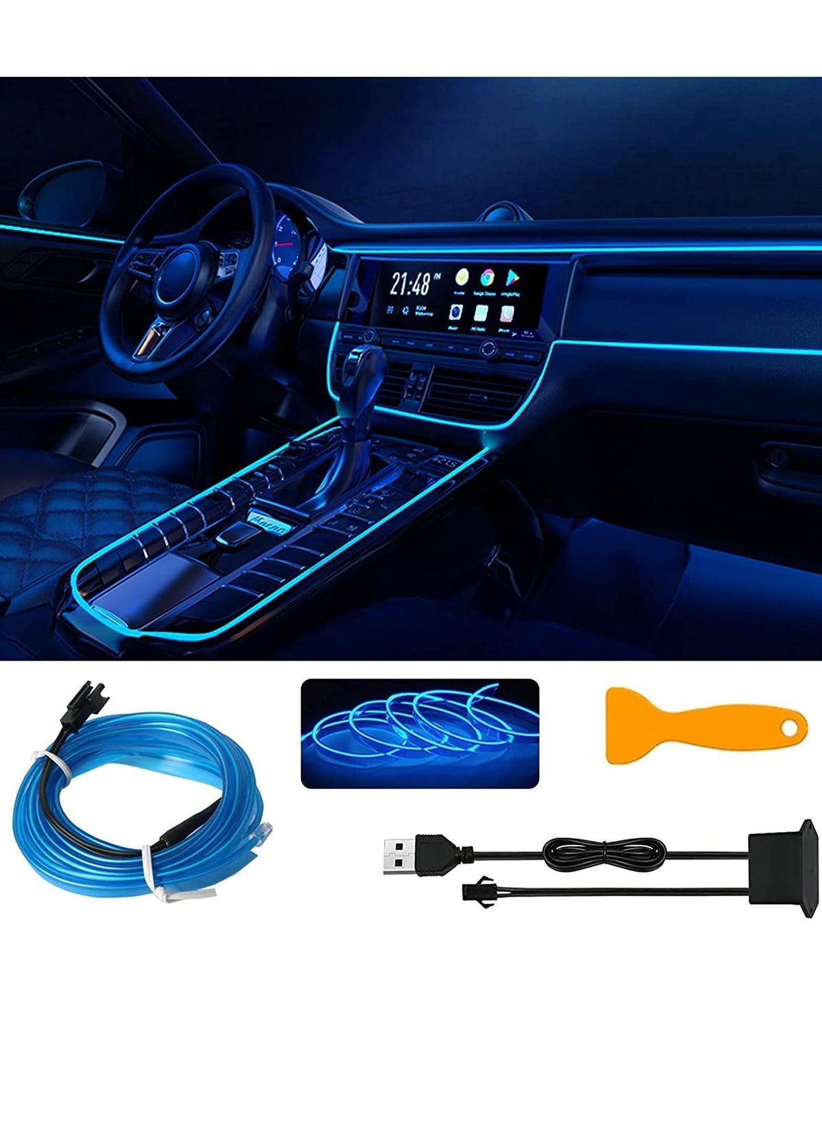 KASTWAVE EL Wire Car LED Interior Strip Light, USB Neon Wire Lights ...