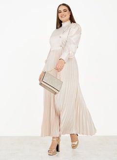 Styli Satin Jacquard Pleated A-Line Maxi Dress | Best Price KSA ...