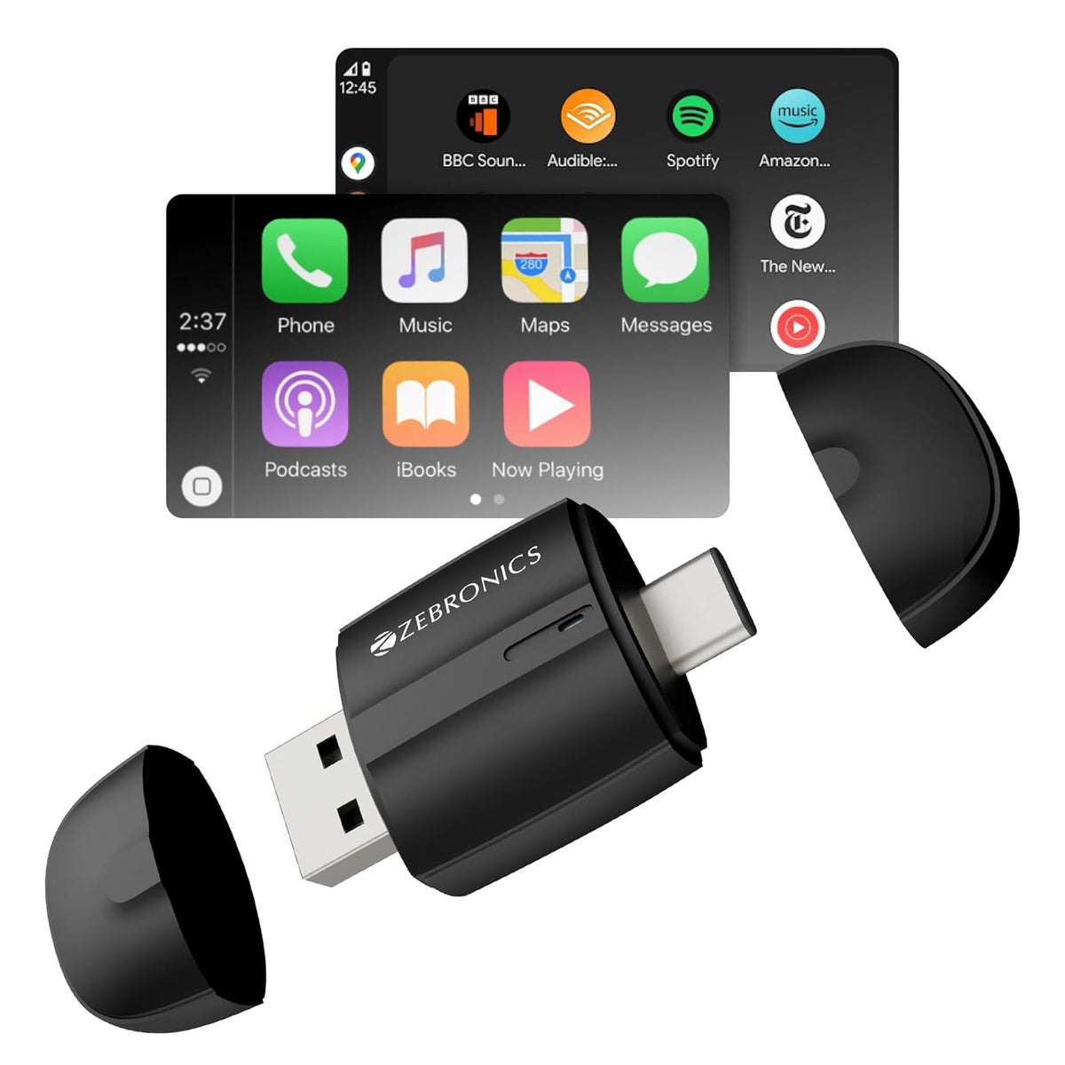 ZEBRONICS 2-in-1 Wireless Carplay Receiver, Converts Wired Android Auto ...