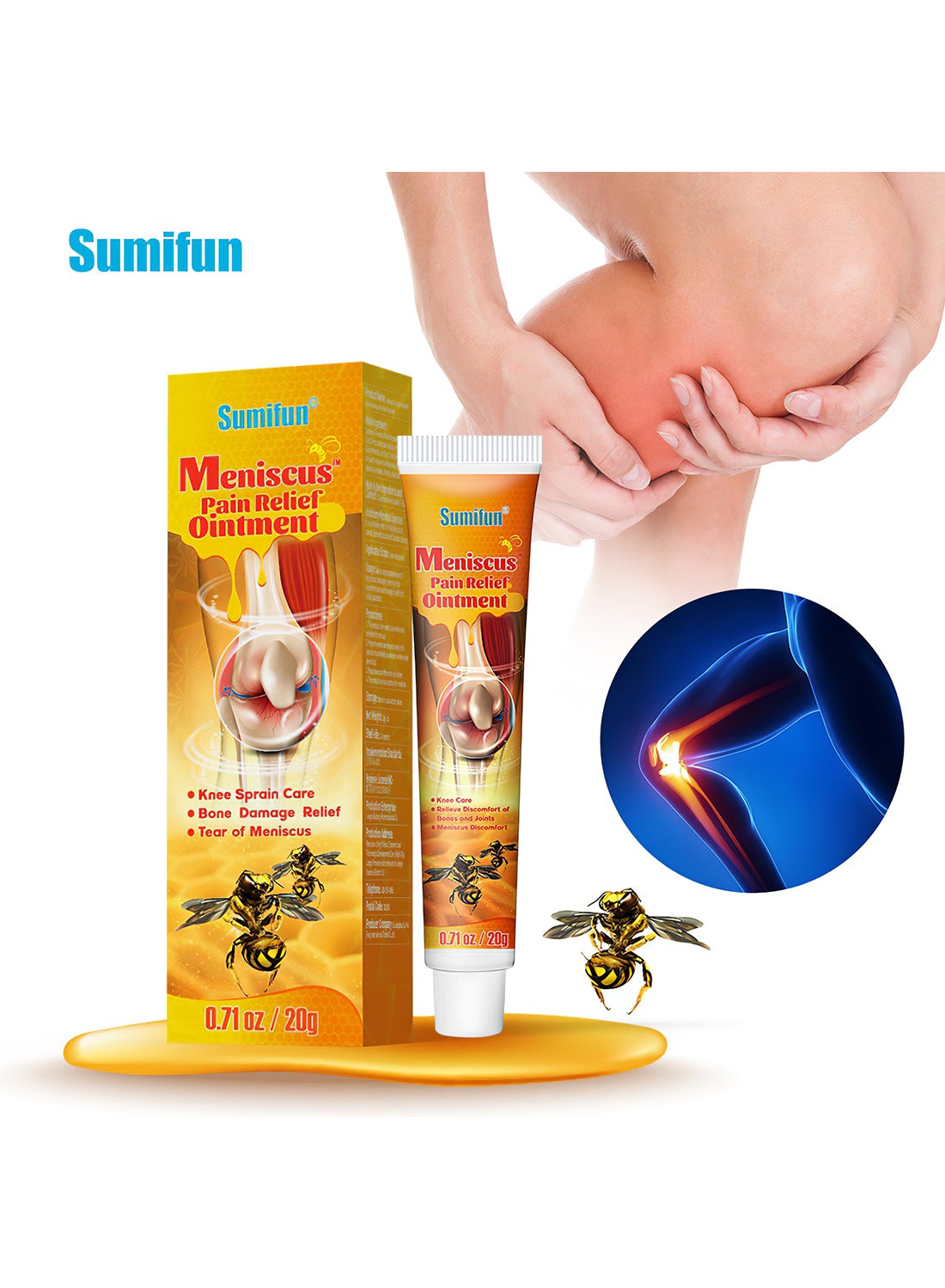 Sumifun Meniscus Pain Relief Ointment, Bee Venom Cream for Joint Shoulders Neck Waist and Legs ...