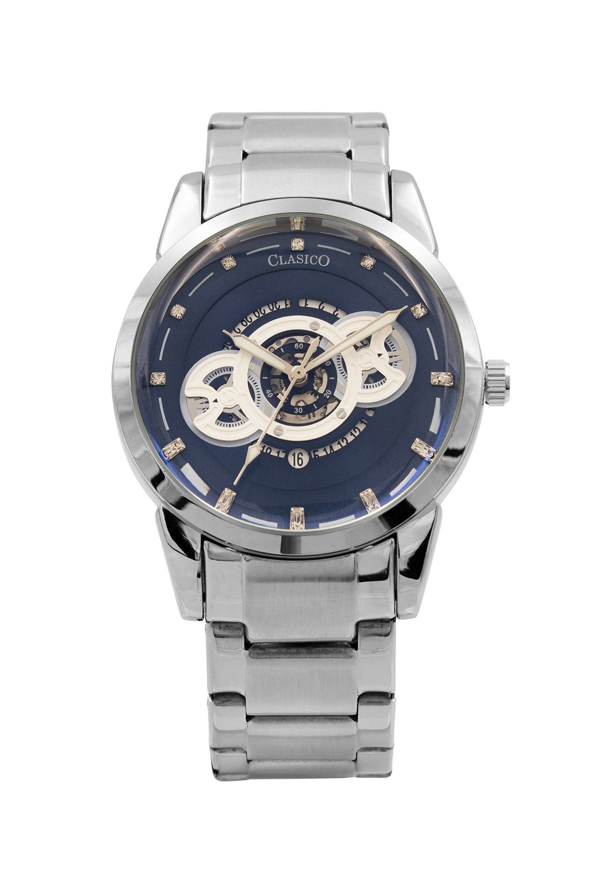 Clasico Spherix Open Heart Skeleton Mens Luxury Watch – Silver & Blue ...