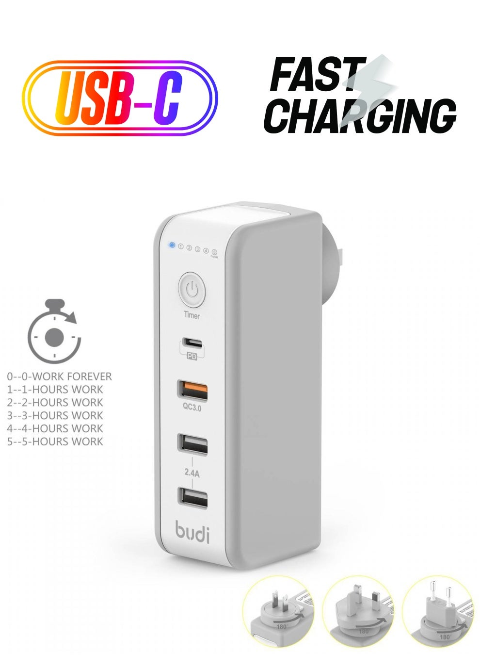 budi Timer Charger PD Type C+QC3.0 Dual USB Charger | Best Price UAE ...