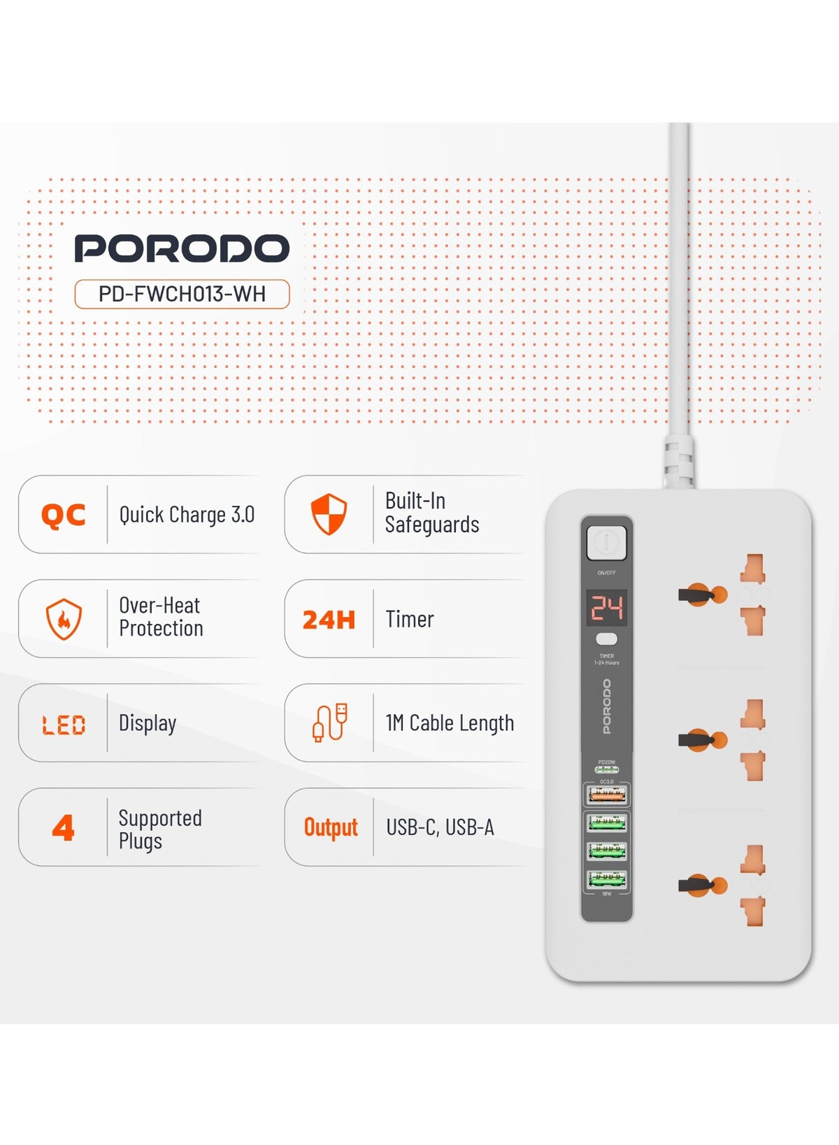 porodo Multi-Port Power HUB / 4 USB-A/USB-C / Ultimate Home and Office ...
