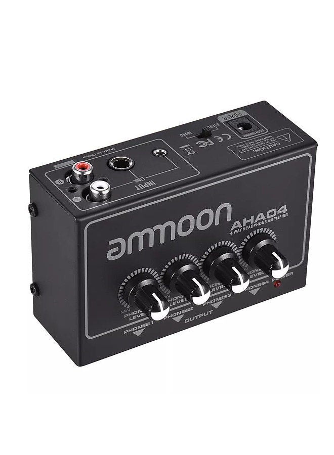 ammoon AHA04 Portable 4-Way Headphone Amplifier Amp with 1/4 inch & 1/8 ...