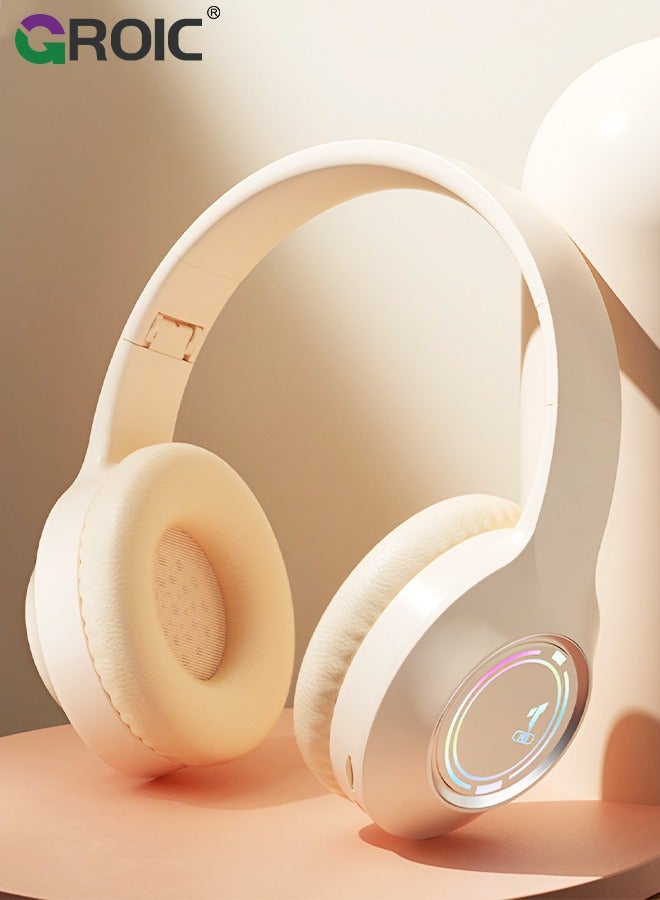 GROIC Wireless Computer Headset, Foldable Bluetooth 5.3 Headphones Over ...