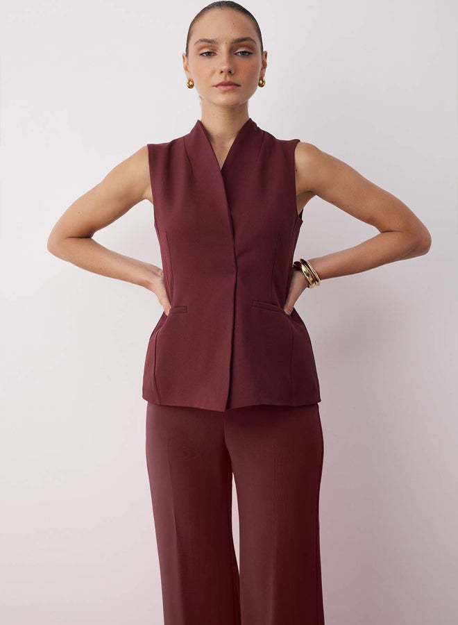 trendyol Burgundy Hidden Button Stand Collar Woven Vest | Best Price ...