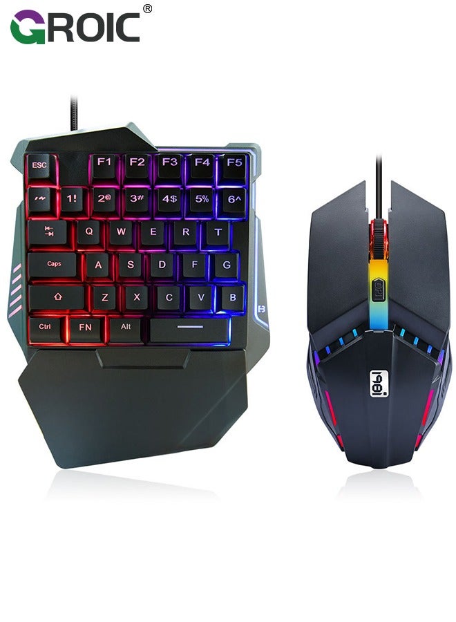 GROIC One-Handed RGB Gaming Keyboard and Mouse Combo, 35 Keys Mini ...