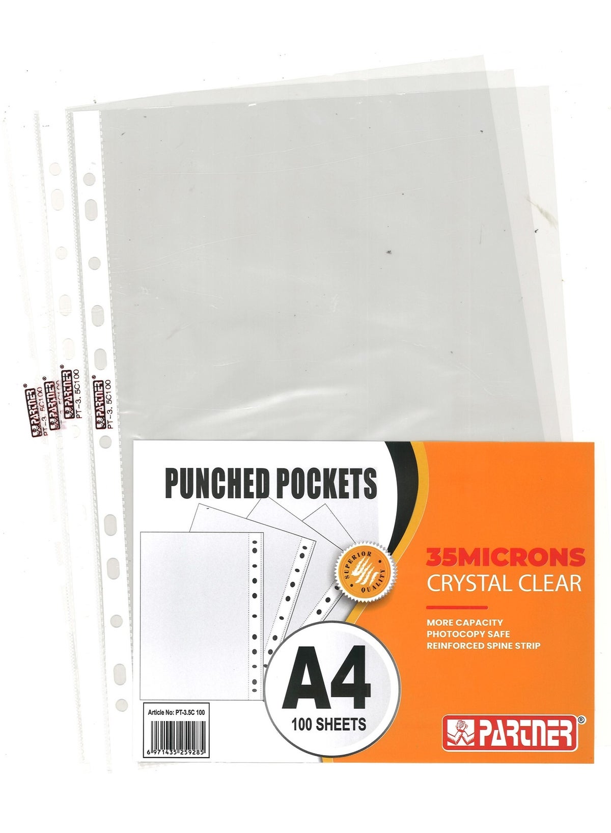 PARTNER 100-Piece Transparent Reinforcement Punched Pockets 35 Micron ...