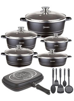 DESSINI 16 Pieces Combo Cookware Set Includes Double Grill Pan, 10 pcs ...