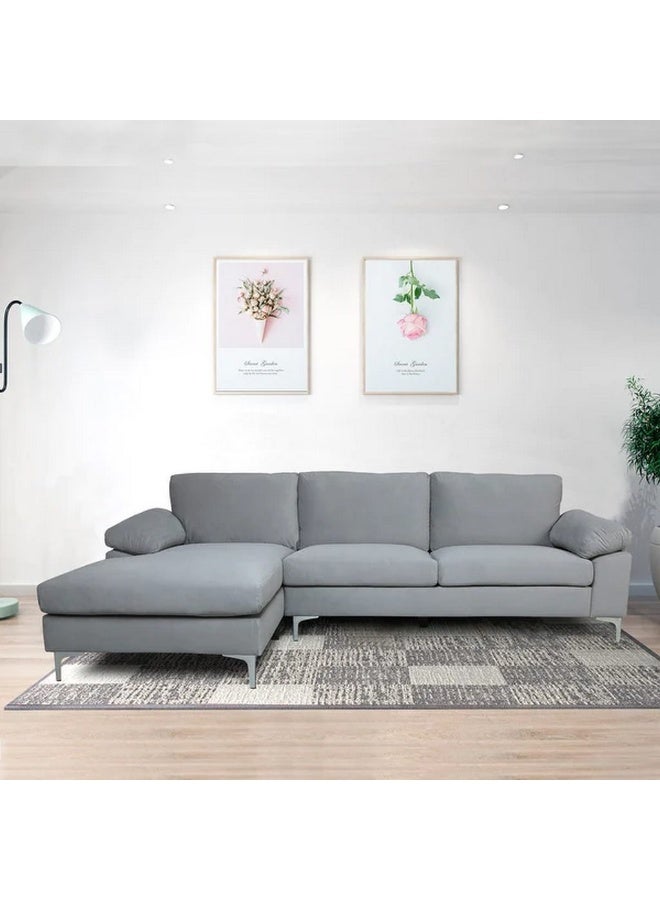 Homzmart Swedish Wood & Velvet L-Shape Sofa - Grey | Best Price KSA ...