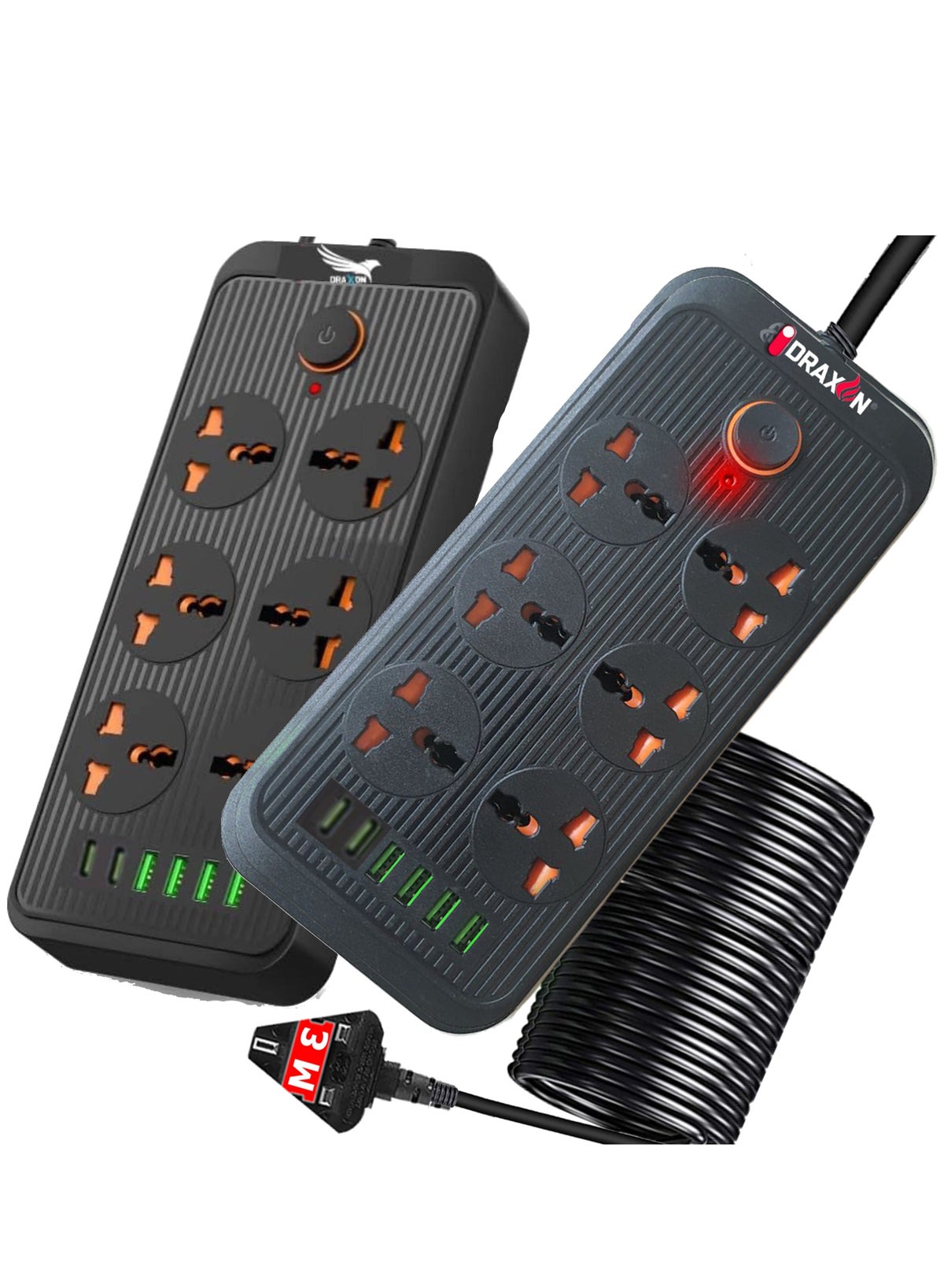 Draxon Power Strips Extension Cord 6 Outlets, Power Socket with 6 USB ...