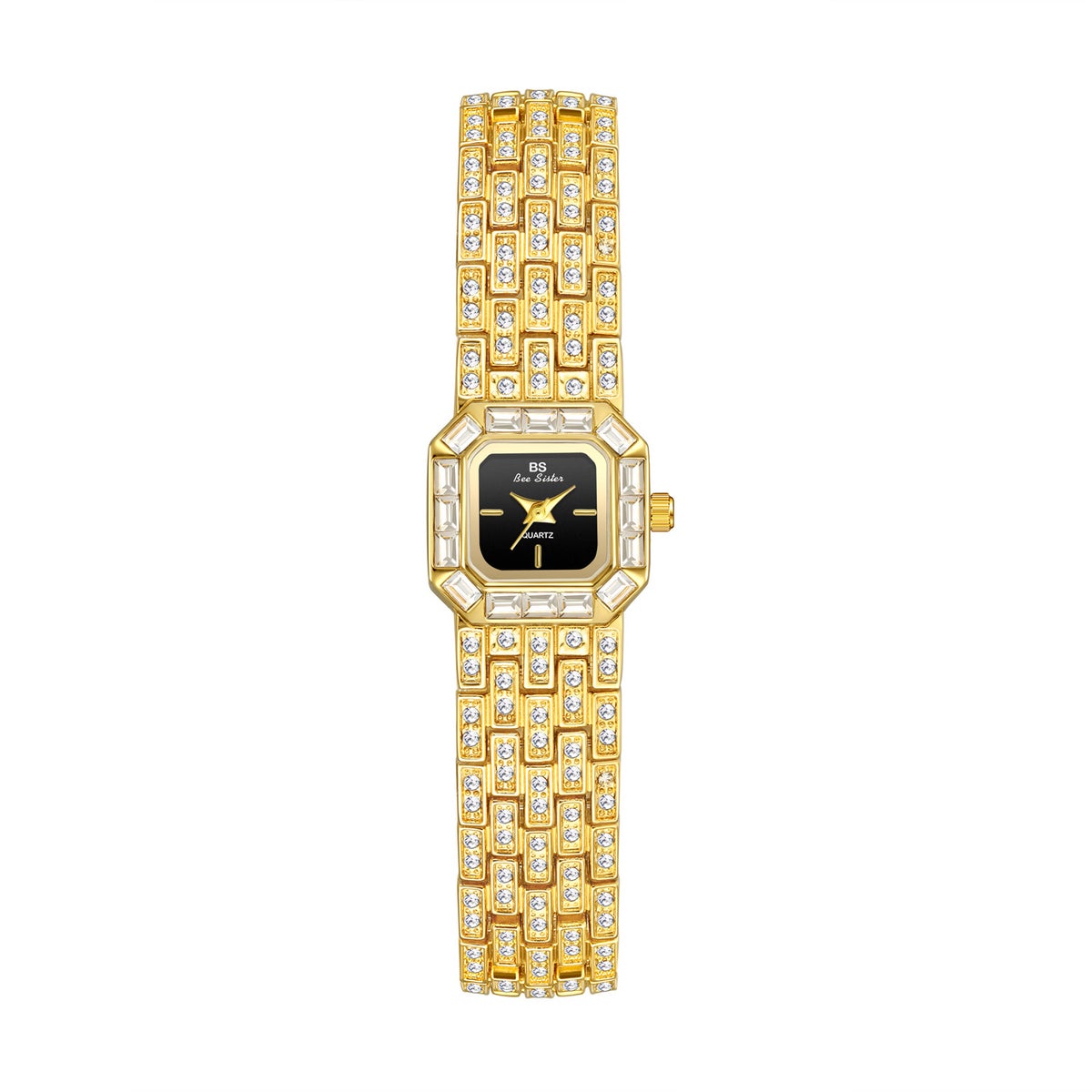 Generic BS Trendy Full-Diamond Luxury Womens Watch FA1728 gold black ...