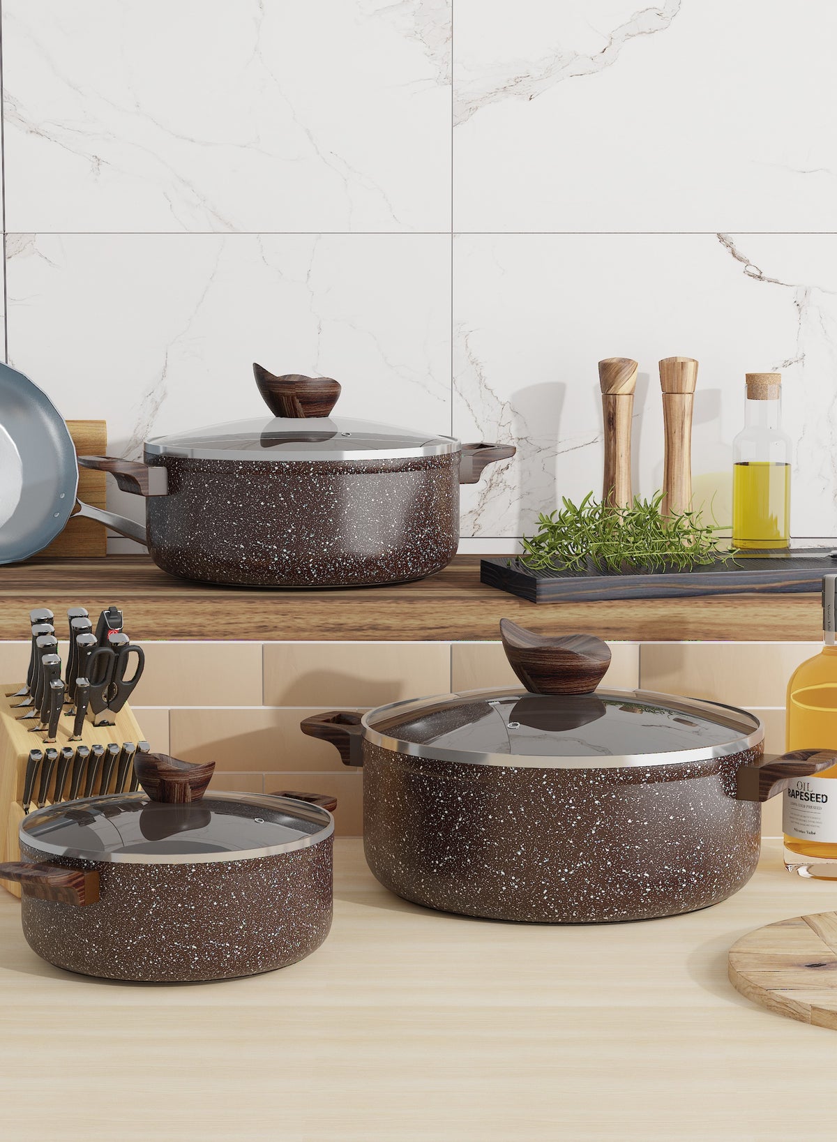 Baroly 6 Piece Granite Cookware Set Brown 22-20-18 centimeter | Best ...