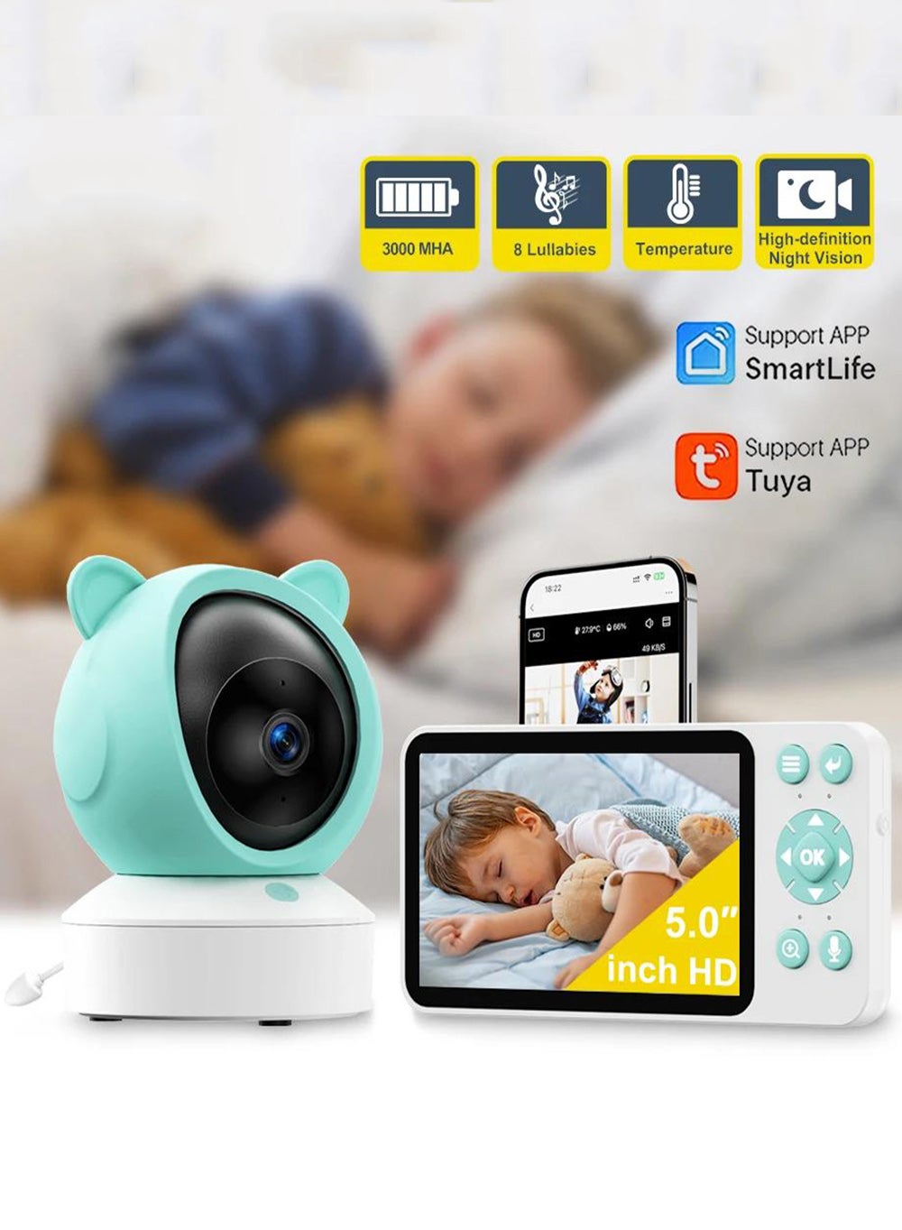 EzzySo 5 inch LCD Display Wireless Babies Video Monitor with Night ...
