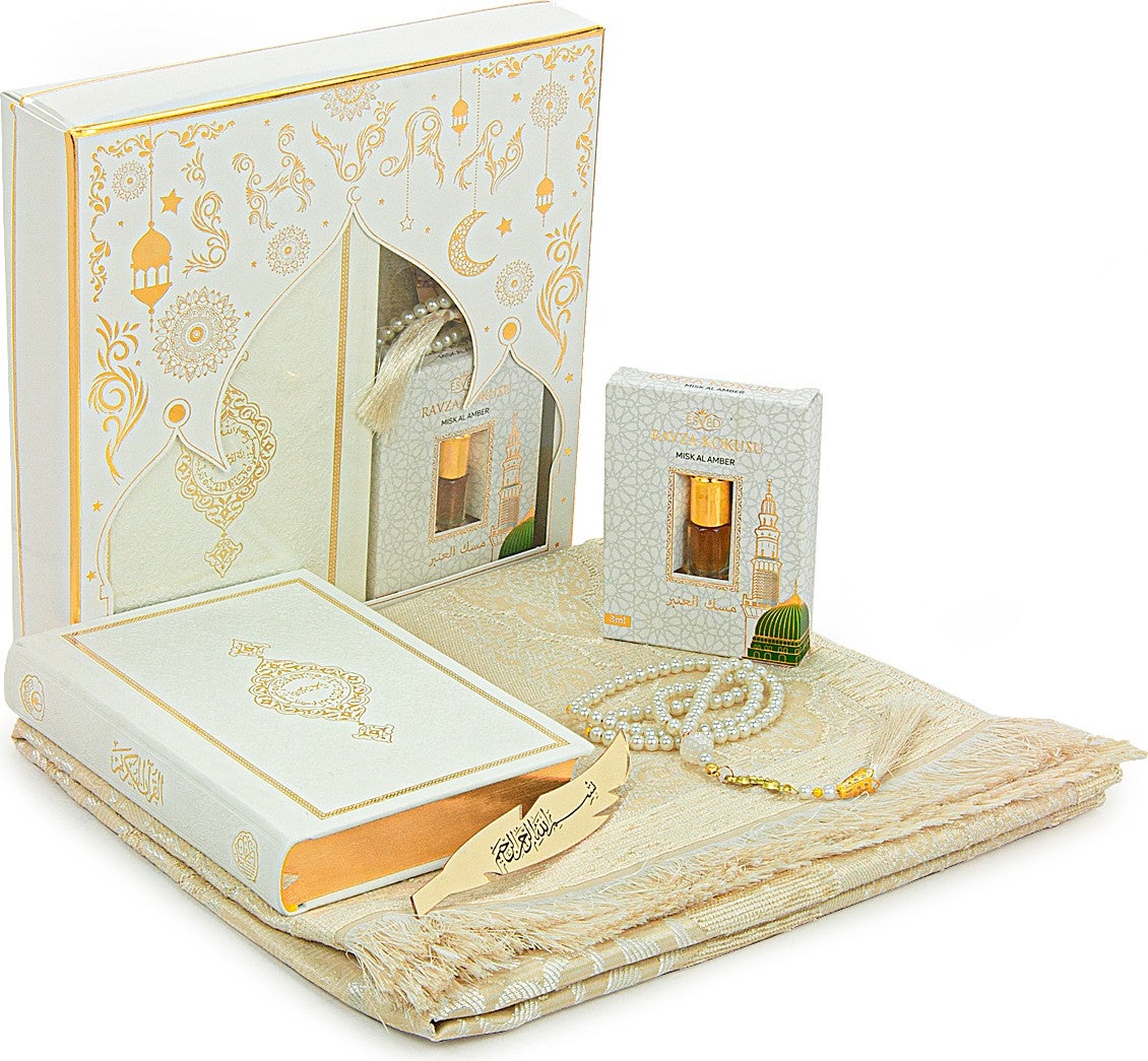 İhvan Medina Calligraphy Quran and Dowry Prayer Rug Set White, Suitable ...