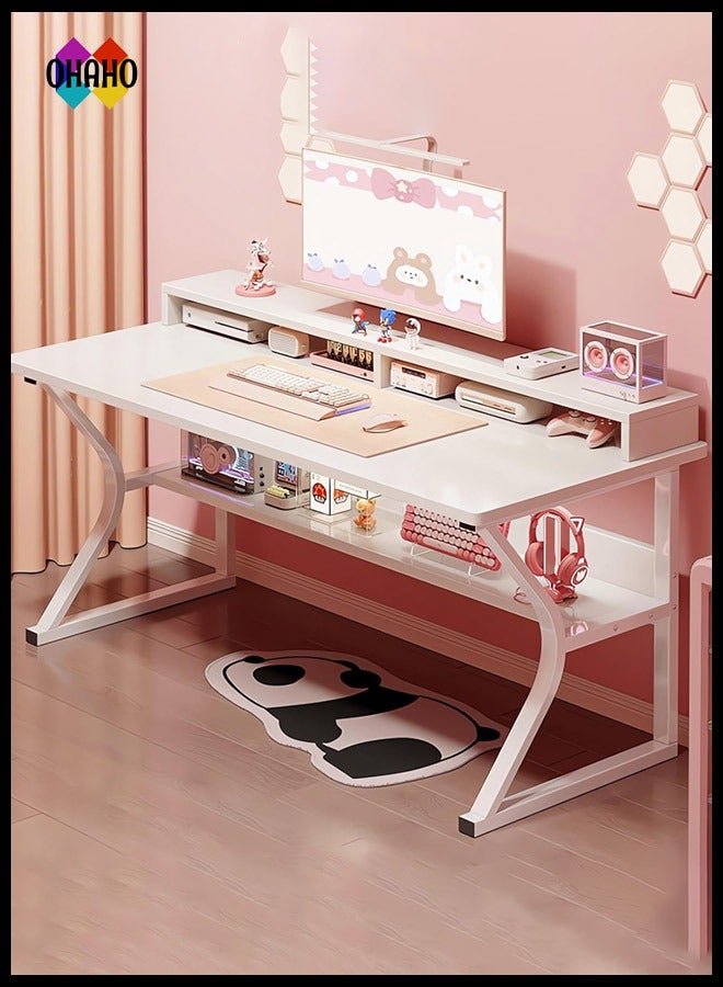 OHAHO Gaming Desk with Shelf, 120CM Computer Desk, C-Shaped Gaming ...