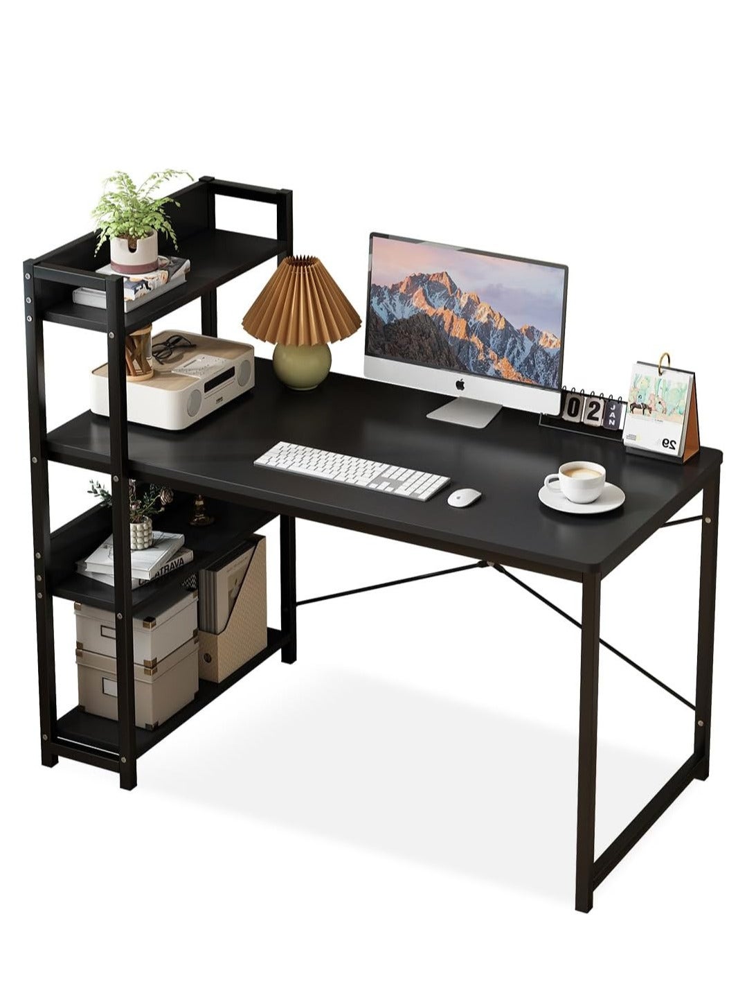 ZUIHAO Computer Desk with 4 Tier Shelves Writing Desk with Bookshelf ...
