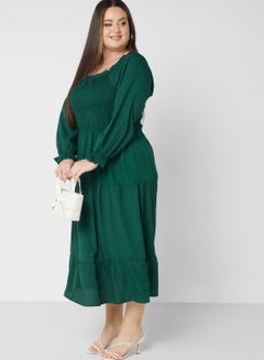 Ginger Plus Square Neck Smock Detail Tiered Dress UAE | Dubai, Abu Dhabi