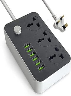 Generic 3 Power Socket With 6 USB Extension, Black/Grey UAE | Dubai ...