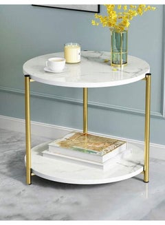 ALCOACH Gold End Tables 2 Tier Small Round Side Table Sintered Stone ...