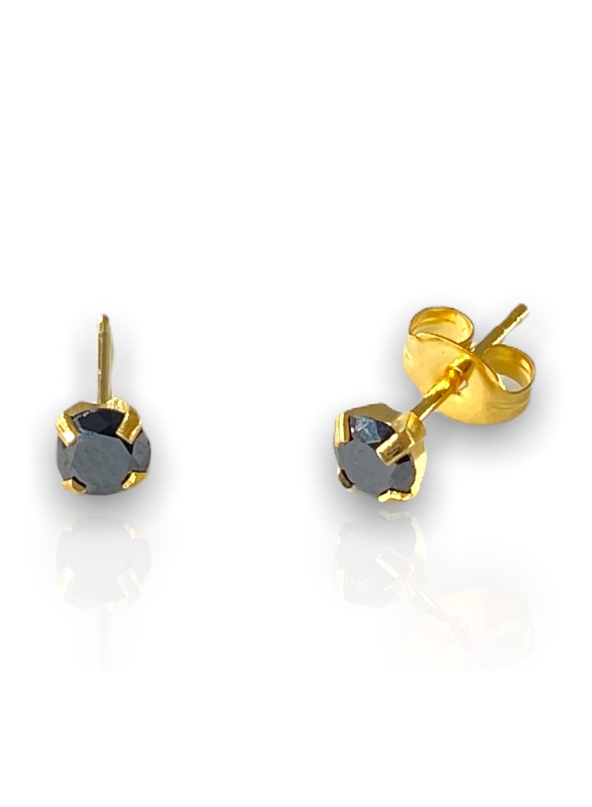 EAR GEAR 24K Gold Plated Earring 3mm Black Cubic Zirconia Stone Made in ...