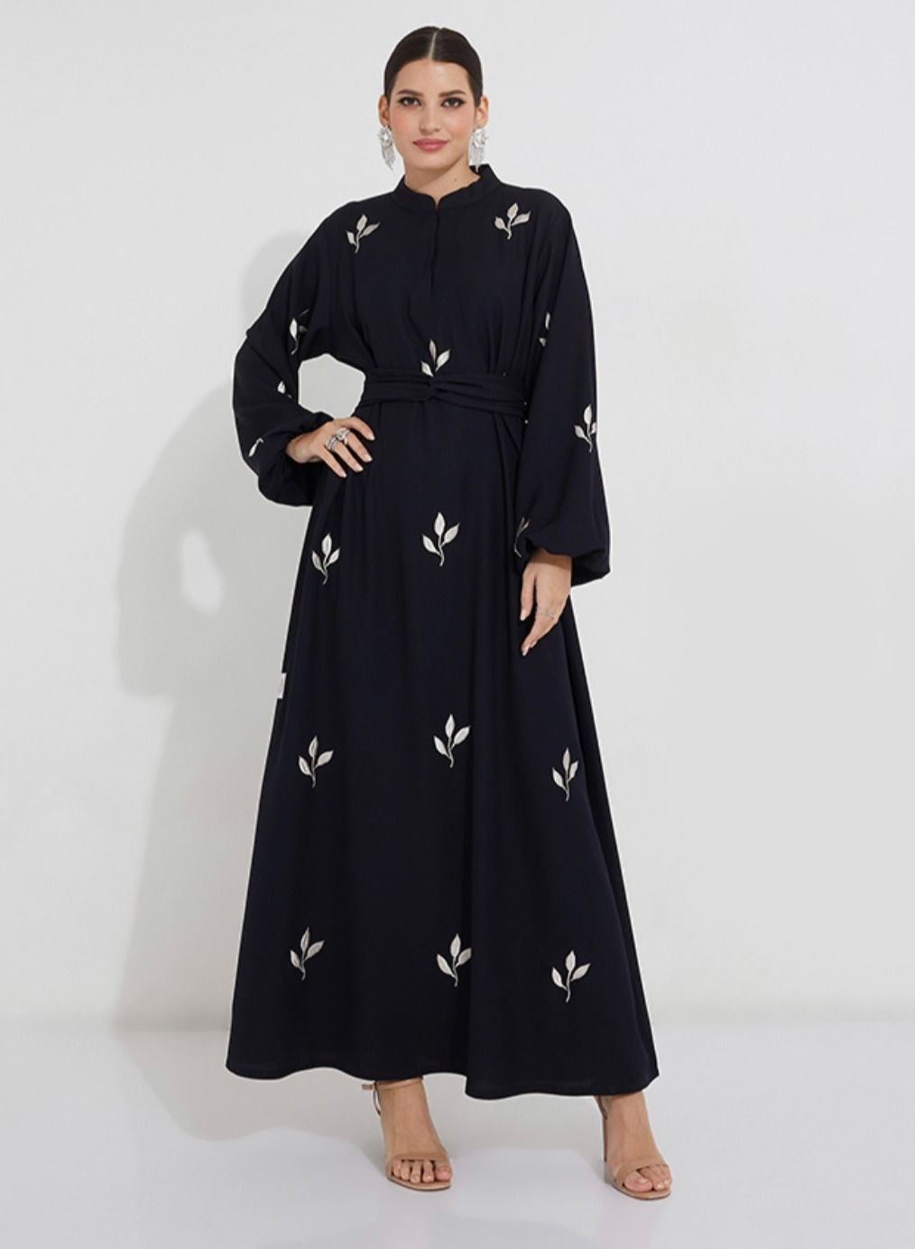 Rosette Abaya Navy Abaya With Embroidery Design & Elastic sleeves ...
