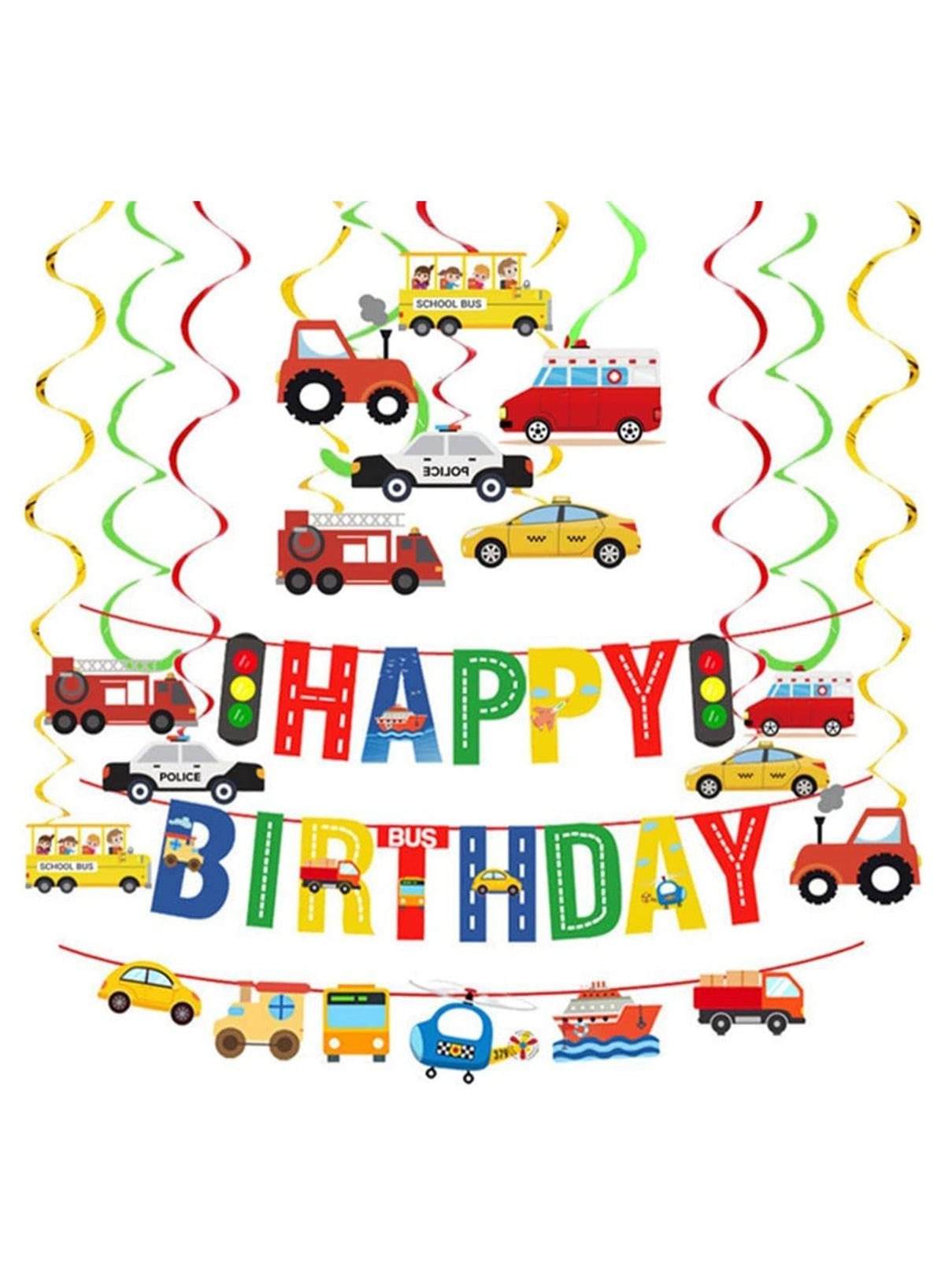 Transportation Birthday Party Decorations Set, Traffic Light Happy ...