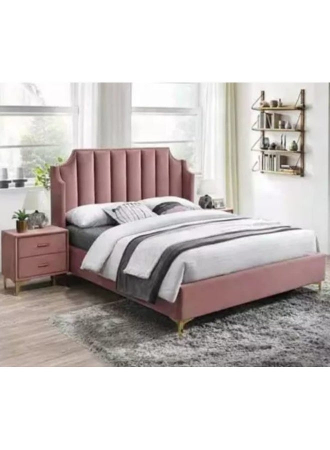 Homzmart White wood and velvet Single Bed 200x120x145 cm - Pink | Best ...