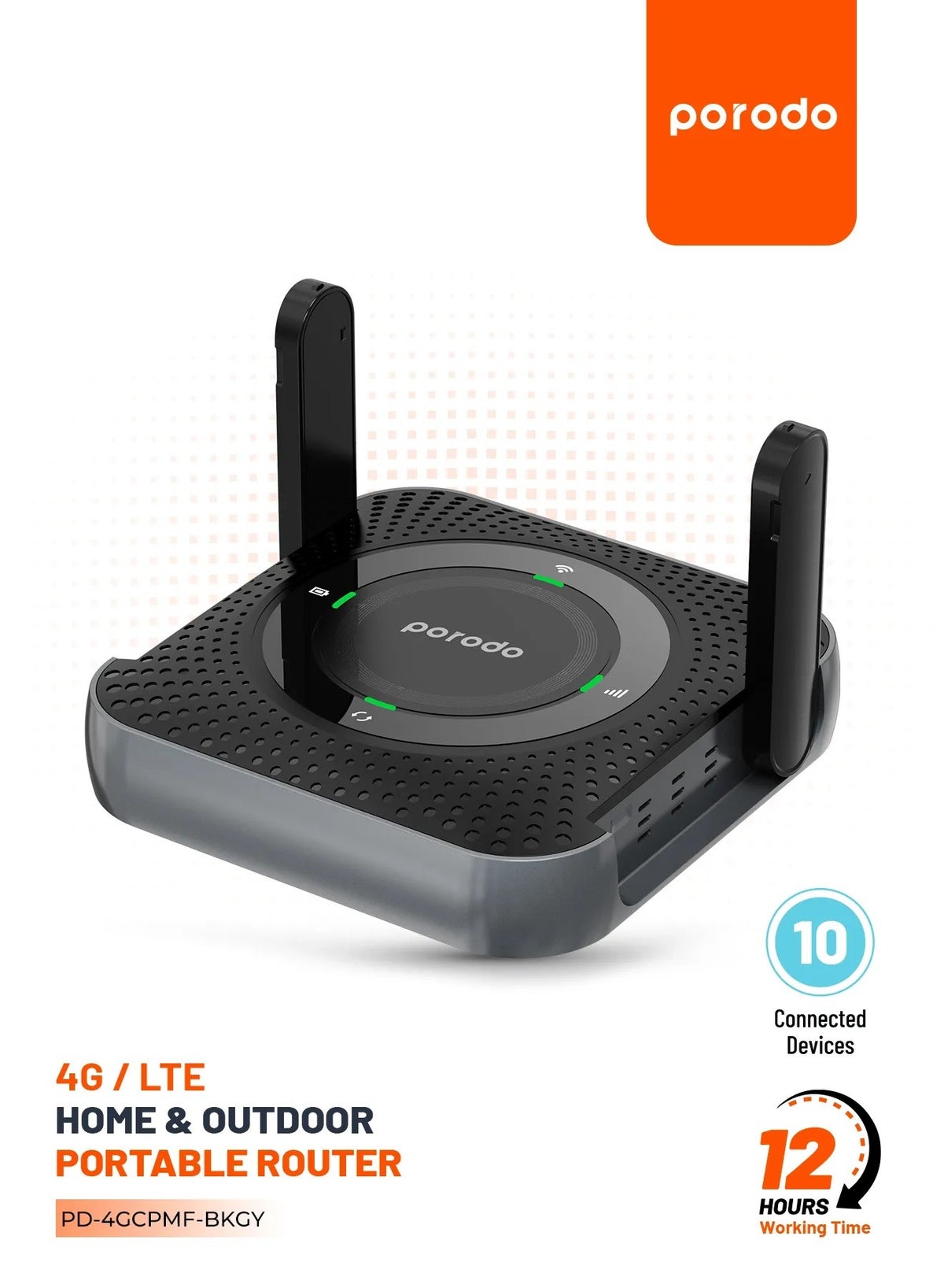 porodo Portable CPE MiFi 3G/4G Wireless Router 4000mAh / 40m Signal Distance / 10 Connected ...