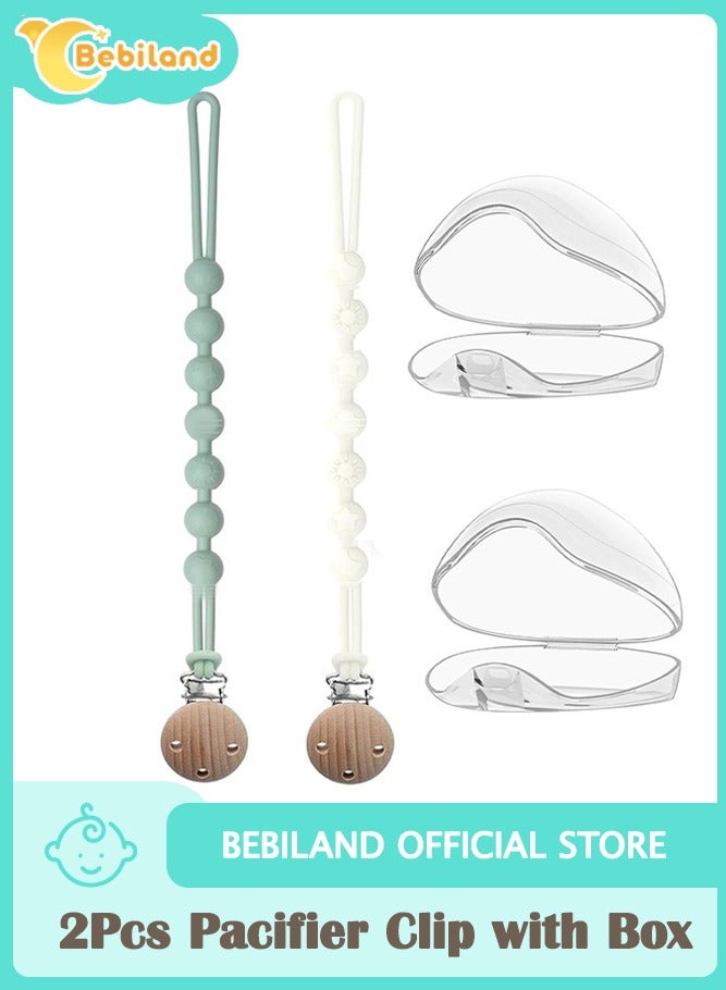 Bebiland 2 Pcs Pacifier Holder Clip, with 2 Pack Clear Pacifier Box ...