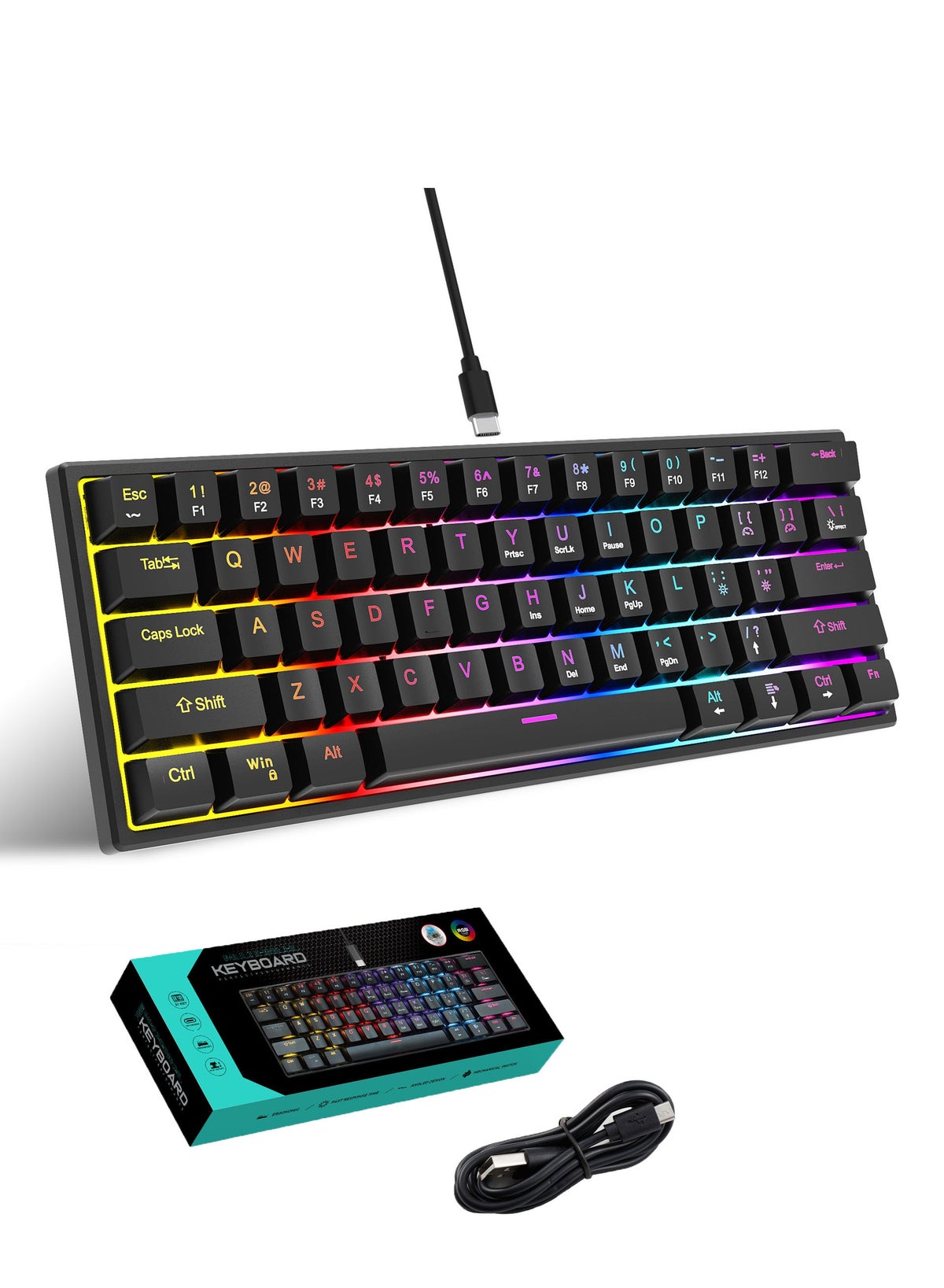 Generic 61 Keys RGB Gaming Keyboard,Mini Wired Waterproof For Gamer ...