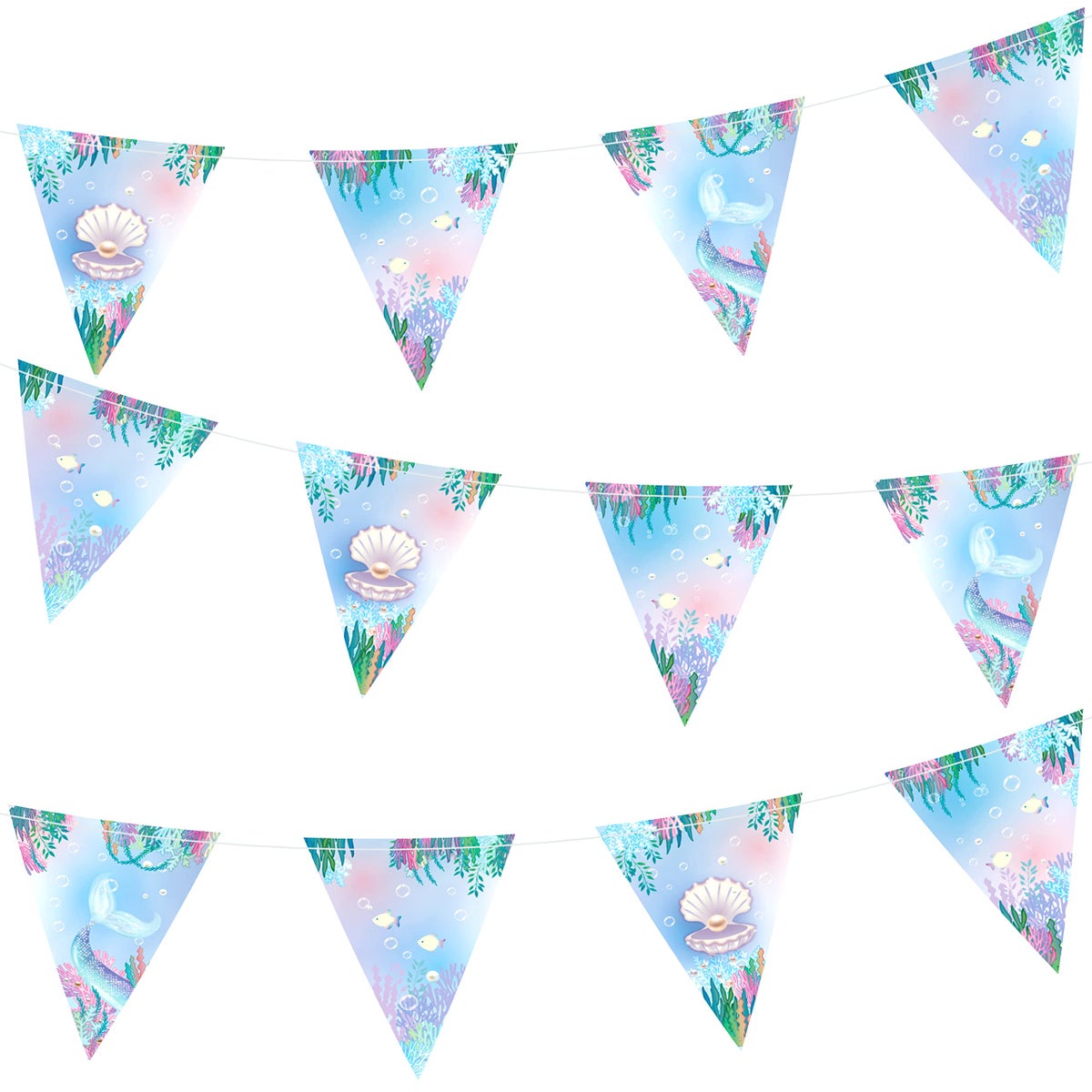 Decor365 Decor365 Mermaid Party Banner Kit 28 ft Triangle Flags Pink ...