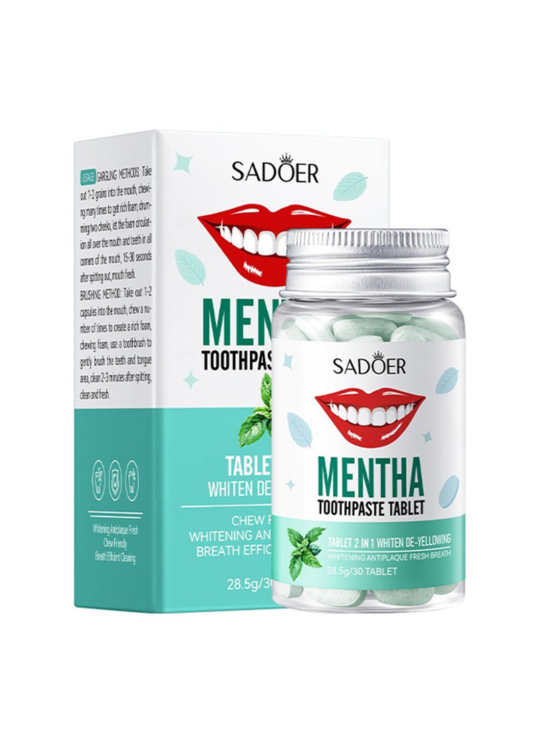 SADOER Mentha Toothpaste Tablet, 2 in 1 Toothpaste Mouthwash, Natural ...