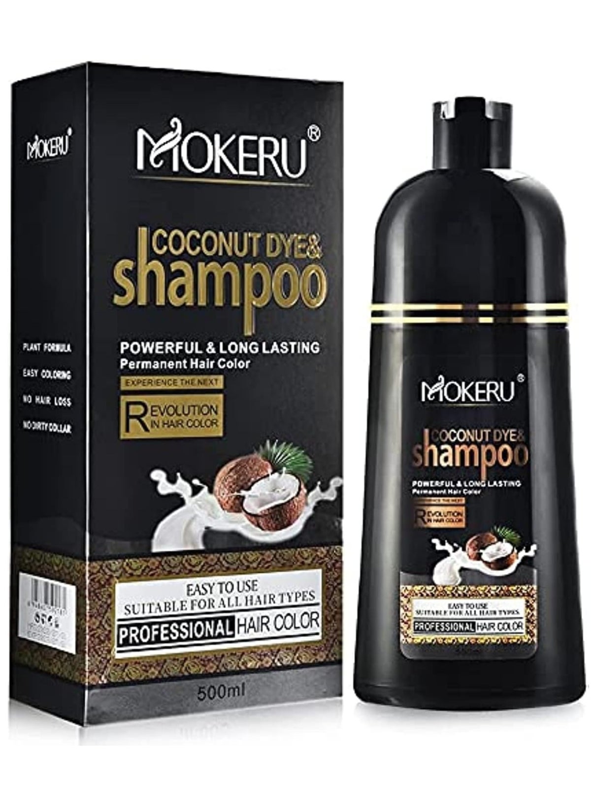 MOKERU Coconut-Infused Brilliance Mokeru Black Hair Color Shampoo ...