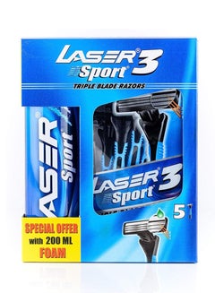 LASER 5 Pieces Sport 3 Three Blade Disposable Shaving Razor And Laser ...