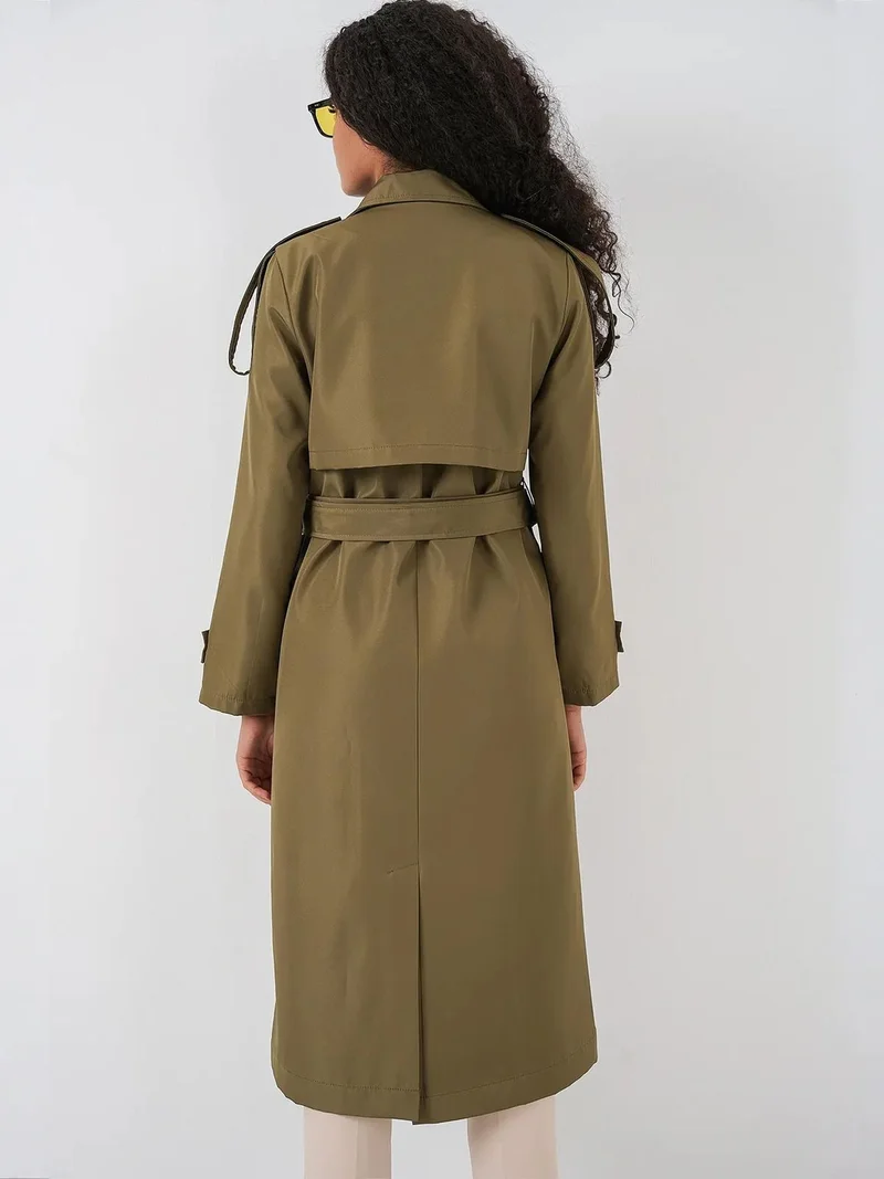 BIG DART Khaki Green BDART Double Breasted Long Trench Coat for Women ...
