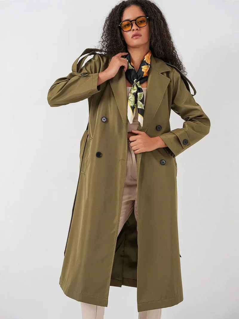 BIG DART Khaki Green BDART Double Breasted Long Trench Coat for Women ...