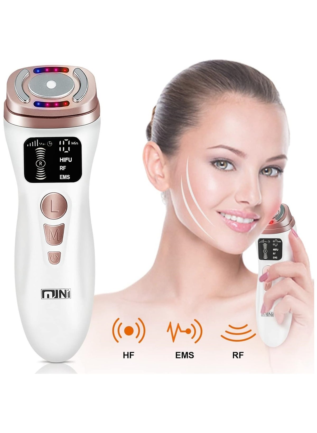 Mini Ultrasonic RF Face Beauty Device with 5 Speeds 3 Modes for Facial ...